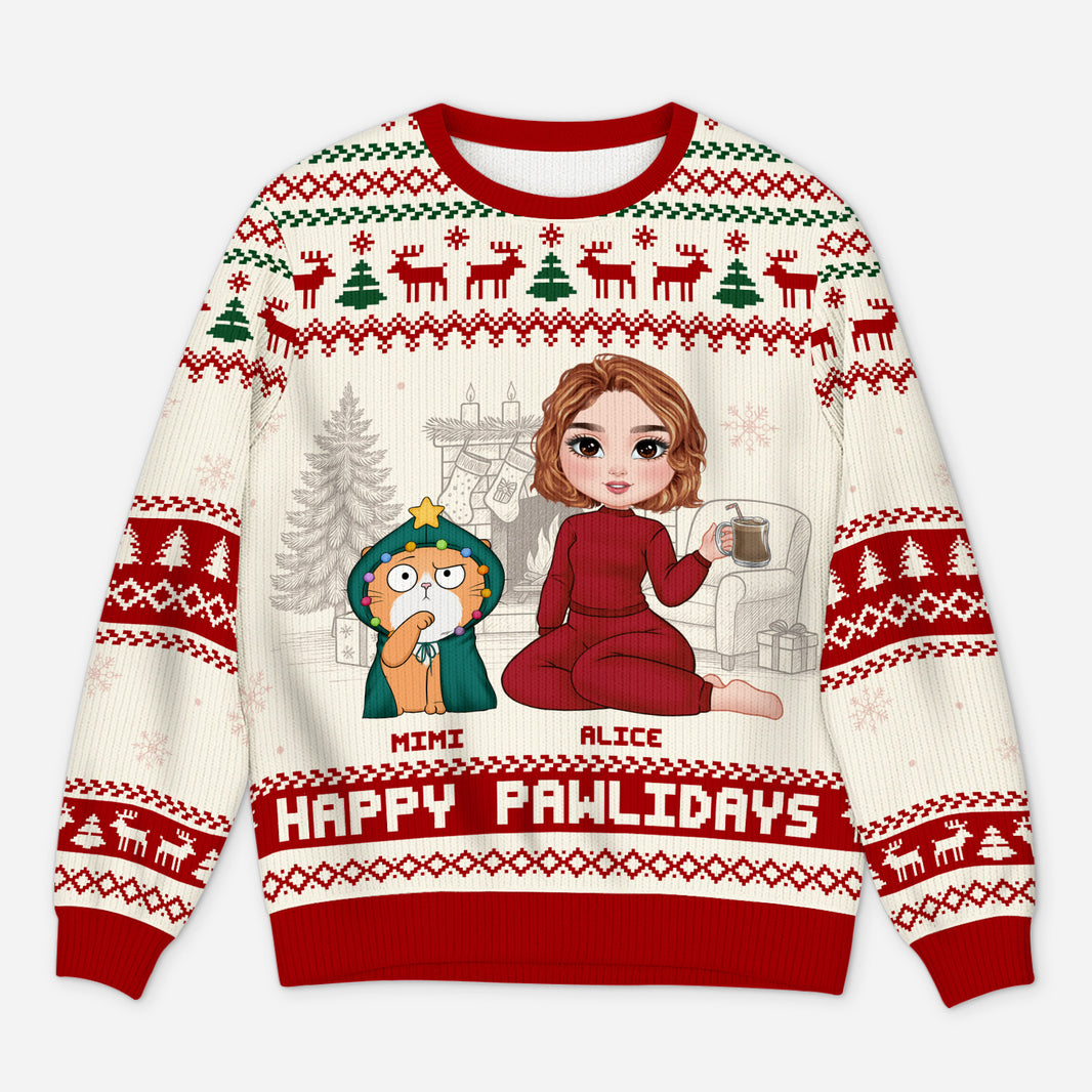 Joyeux Noël Minou Et Moi - Pull Moche Chat De Noël Personnalisé - Vive ...