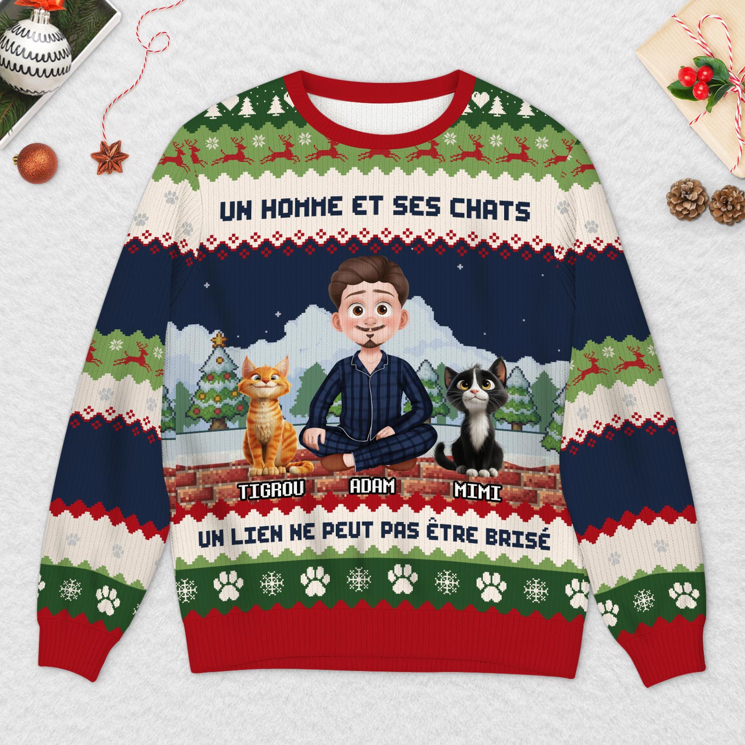 Une Fille Et Ses Chats - Pull Moche De Noël Personnalisé - Vive La Mode