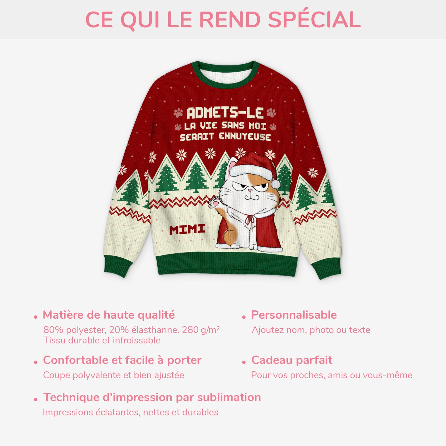 La Vie Sans Chats - Pull De Noël Moche Personnalisé - Vive La Mode