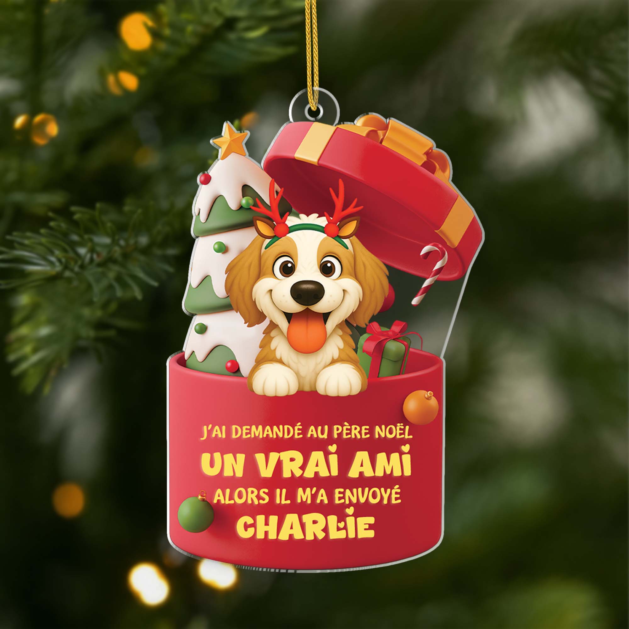 [Effet d'impression 3D] Père Noël A Envoyé Un Chien - Ornement Acryliq ...