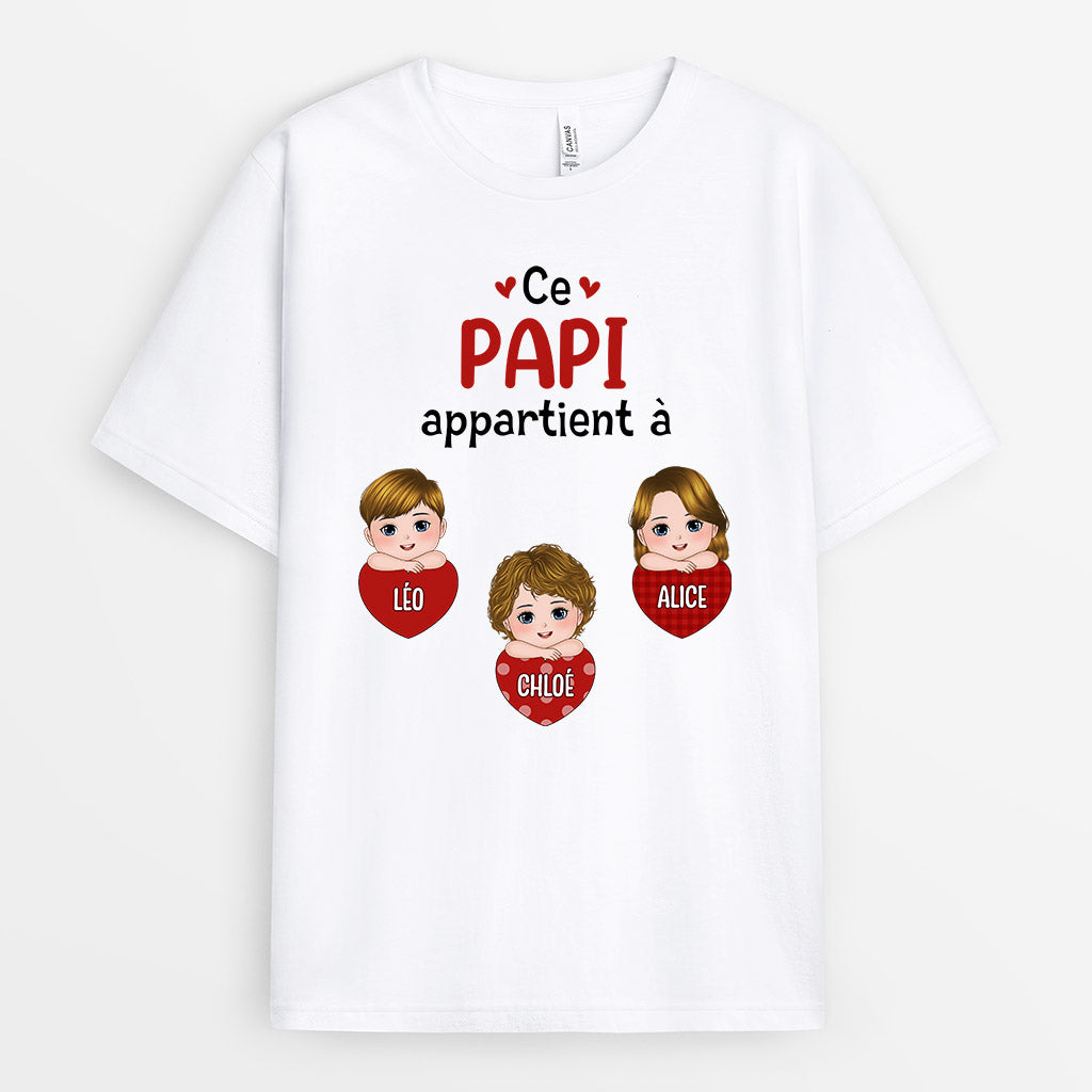 Ce Papi Appartient À Enfants Sur Cœur - T-shirt Personnalisé Papy ...